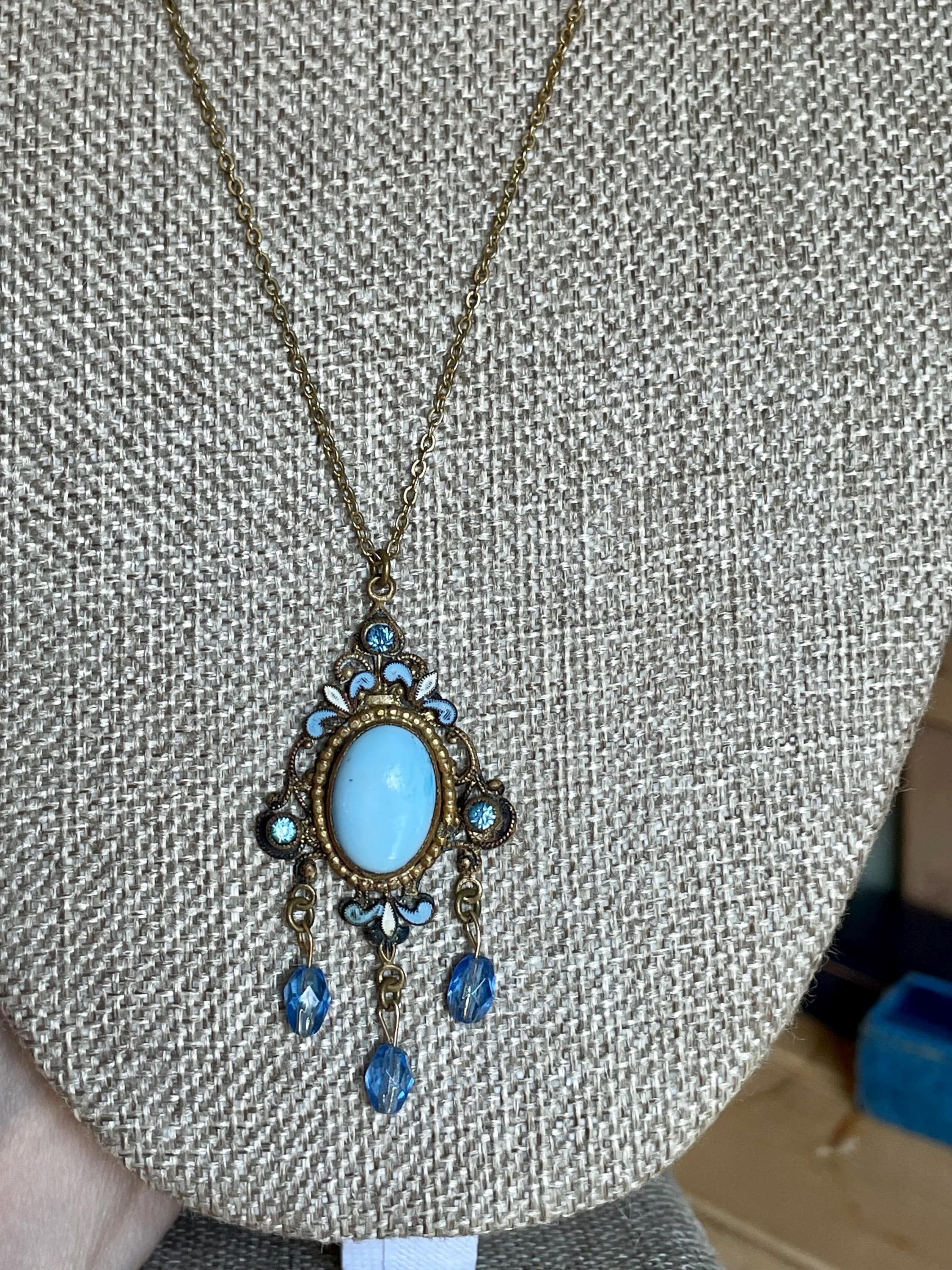 Edwardian Czechoslovakia Robins Egg Blue Enamel Pendant on Chain - Etsy