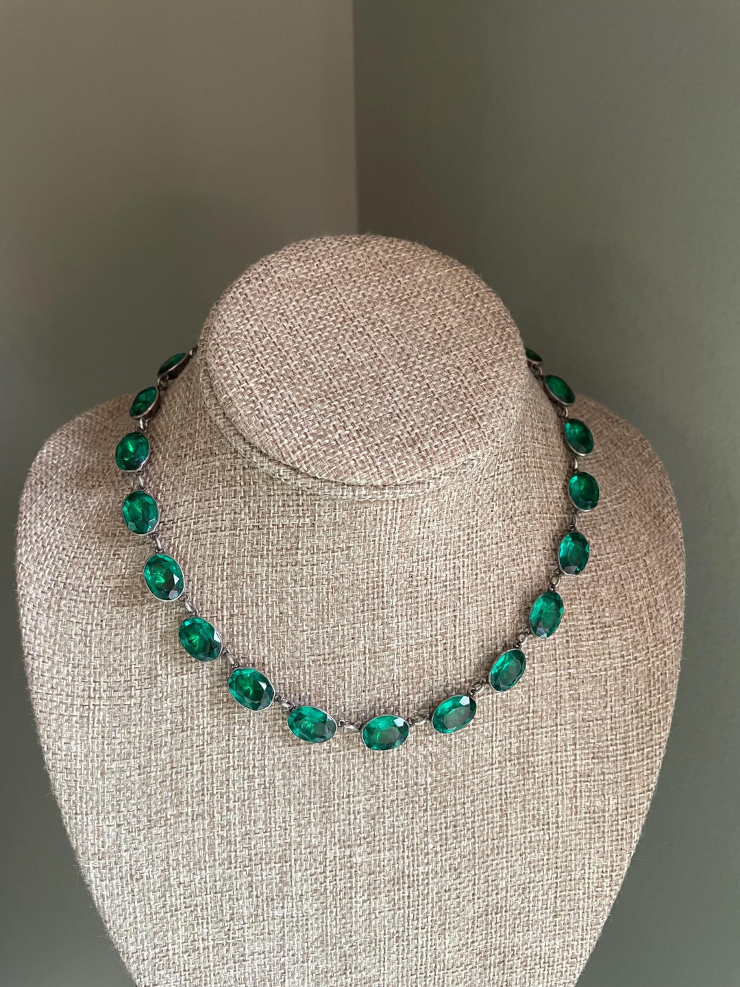 Antique Riviere Green Paste Silver Necklace C1900 - Etsy