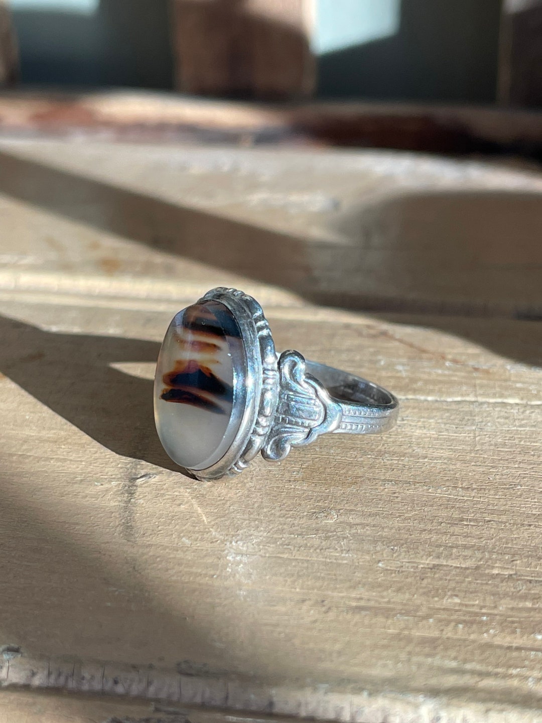 C1920 Early Art Deco Sterling Silver Ring With Oval Agate - Etsy