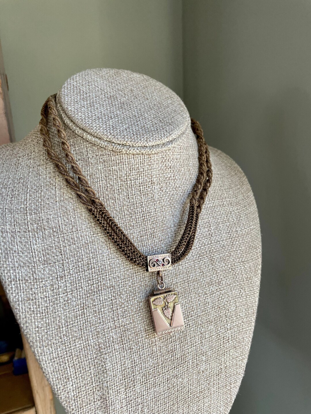 A Victorian Braided Hair Watch Chain With 10K Rose Gold Locket - Etsy