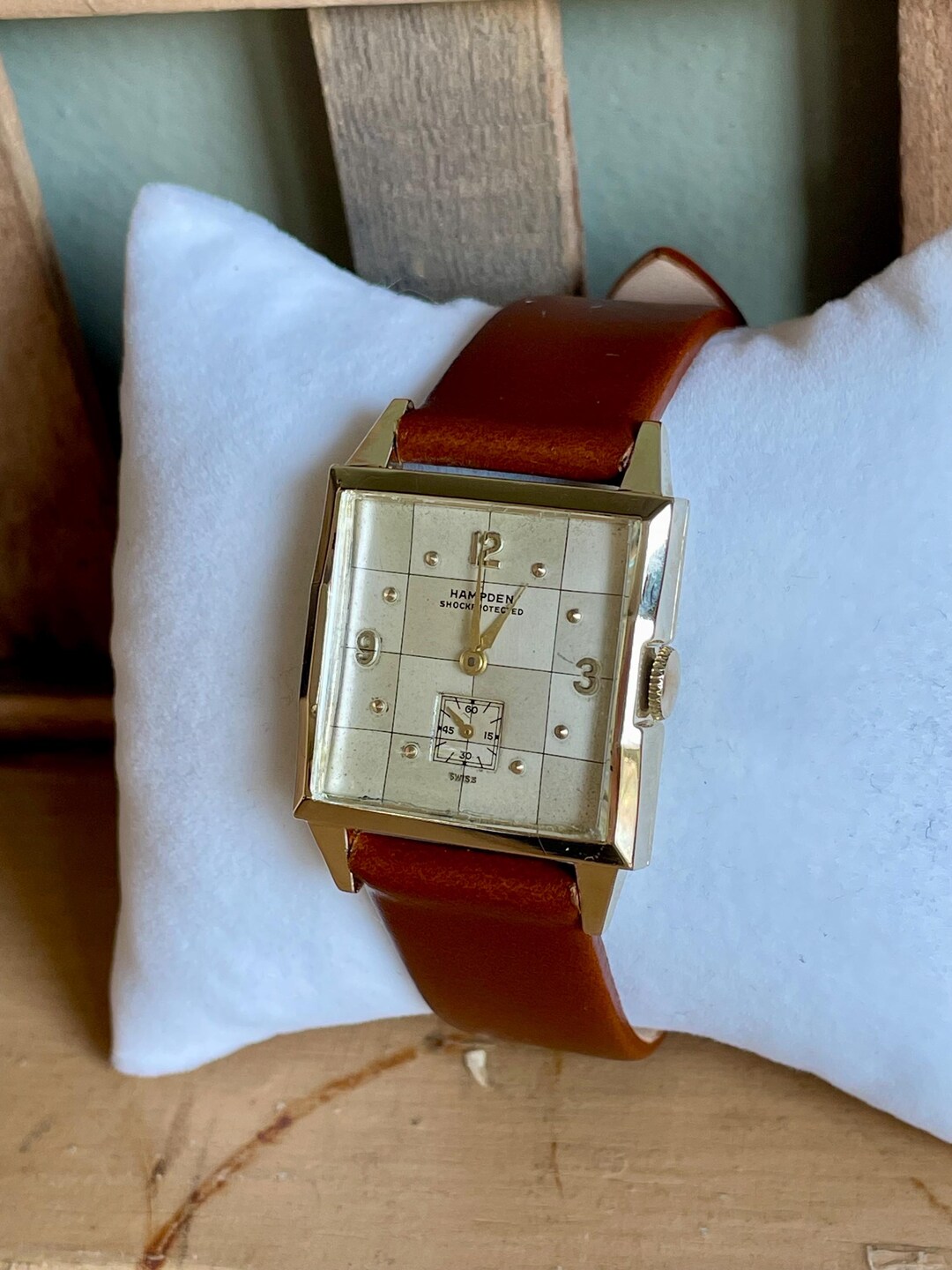 14K Vintage Mid Century Hampden Square Case Wrist Watch Working - Etsy