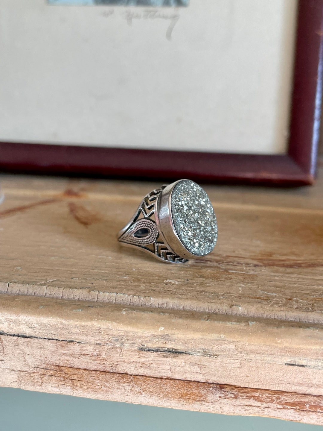 Vintage Filigree Sterling Silver Pyrite Druzy Ring - Size 5.25 - Etsy
