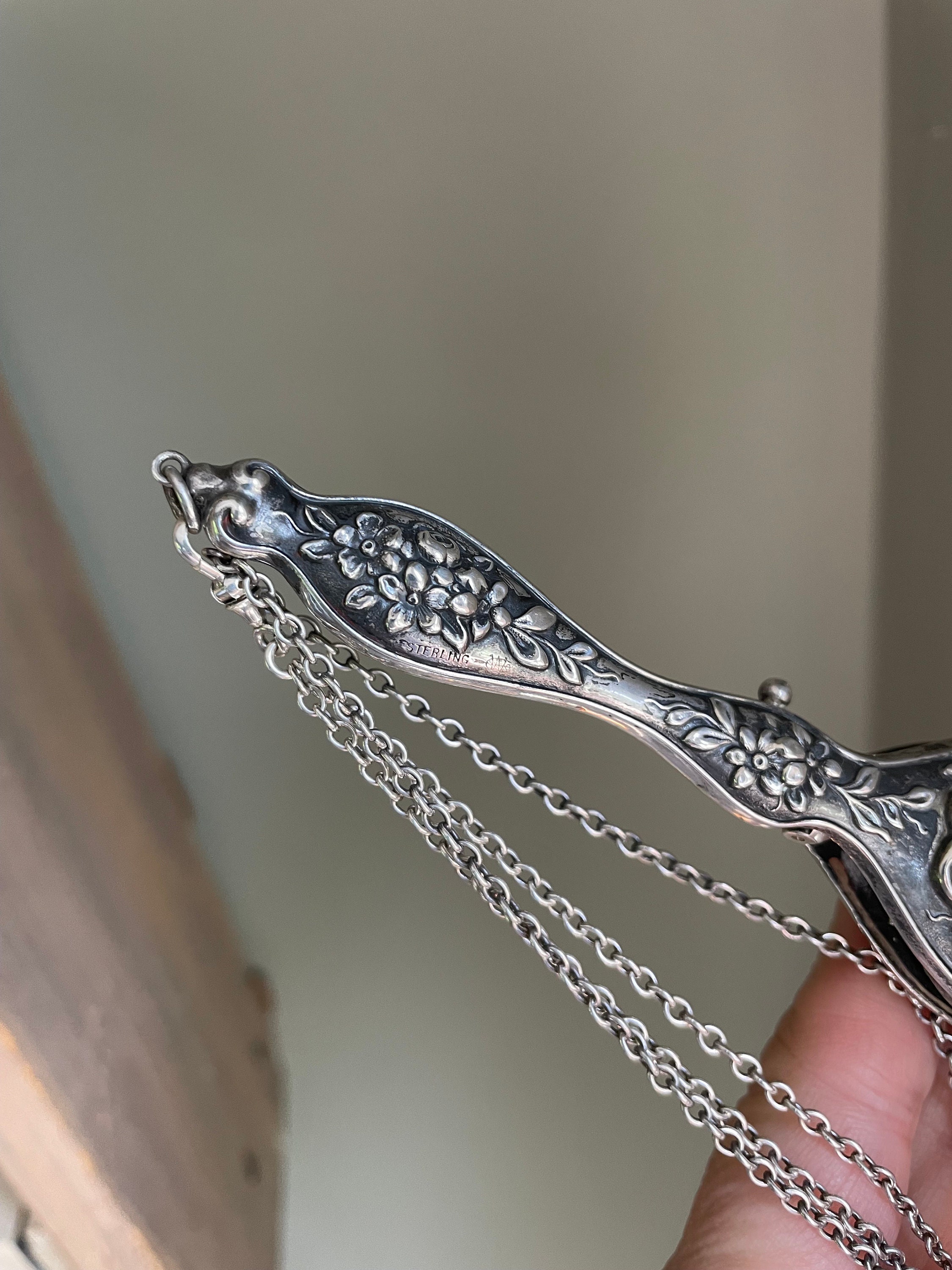 Antique Victorian Sterling Silver Lorgnette Necklace With Dog Clip ...