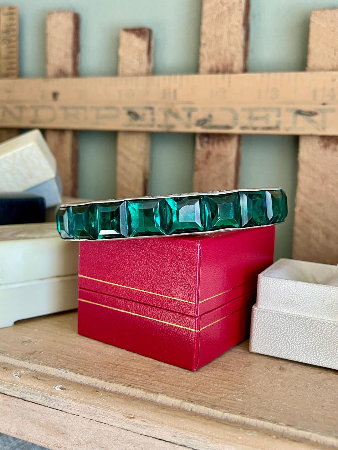 C1920 Sterling Silver Art Deco Flapper Arm Bangle Engraved With Emerald ...