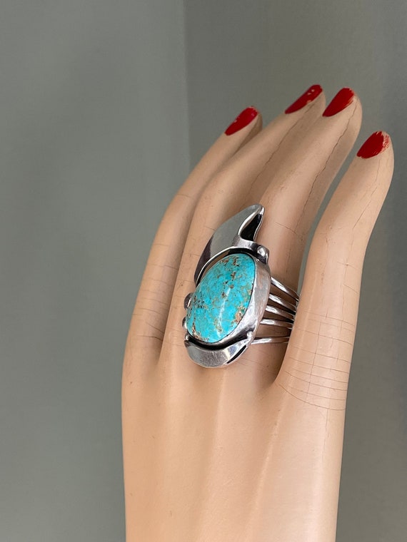 Signed Natural Turquoise Sterling Silver Ring Vintage - Gem