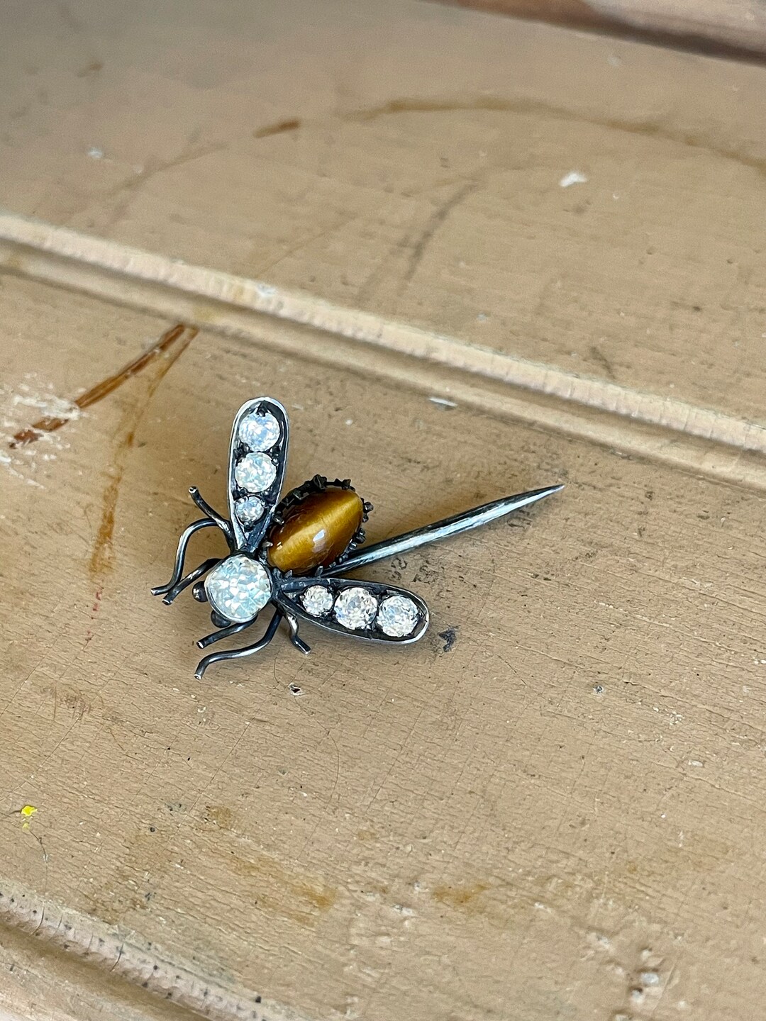 Antique Possibly French Silver Tiger's Eye and Paste Fly Stick Pin - Etsy