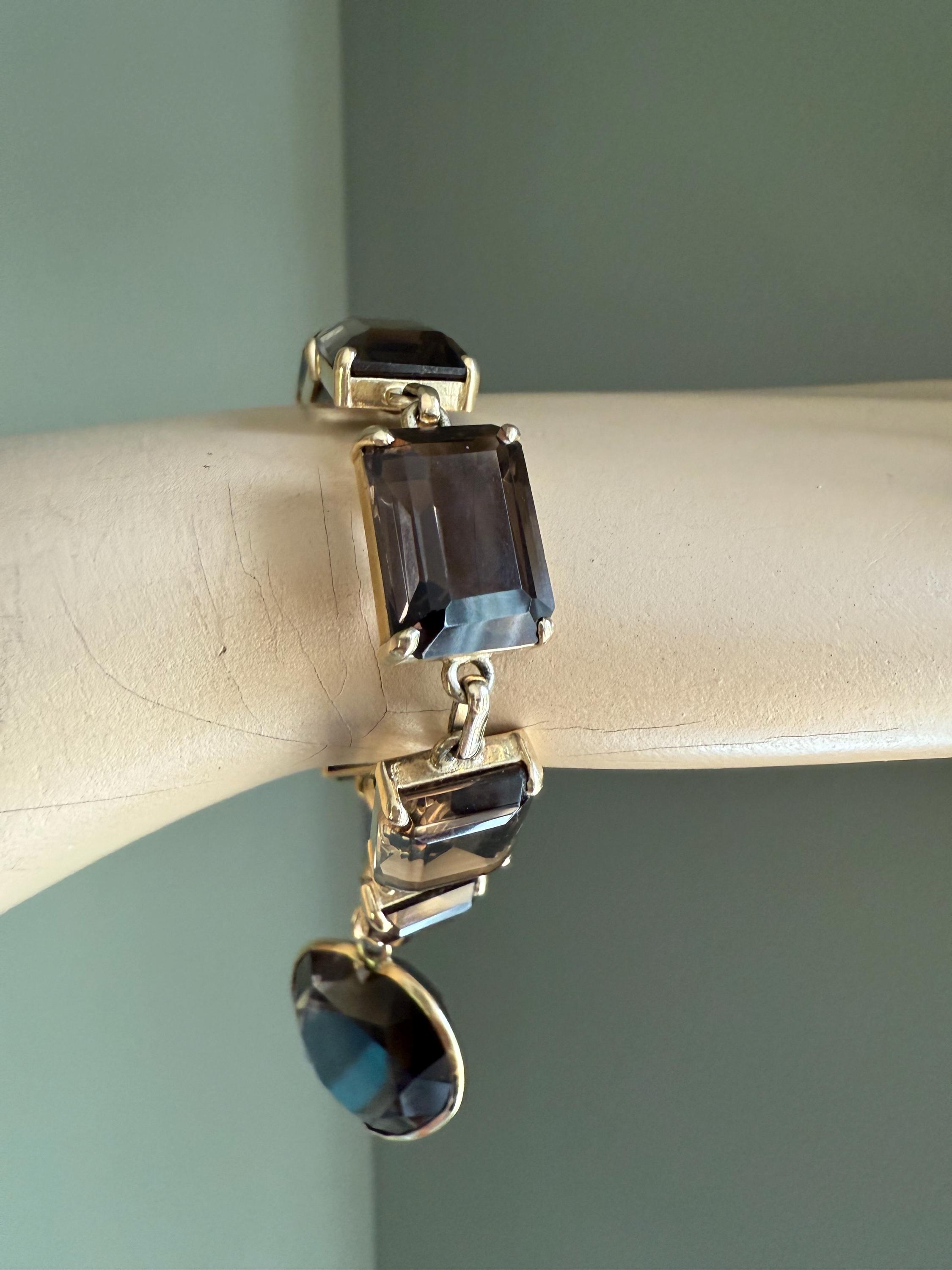 1970's Vintage 14K Yellow Gold Smoky Quartz Link Bracelet With ...