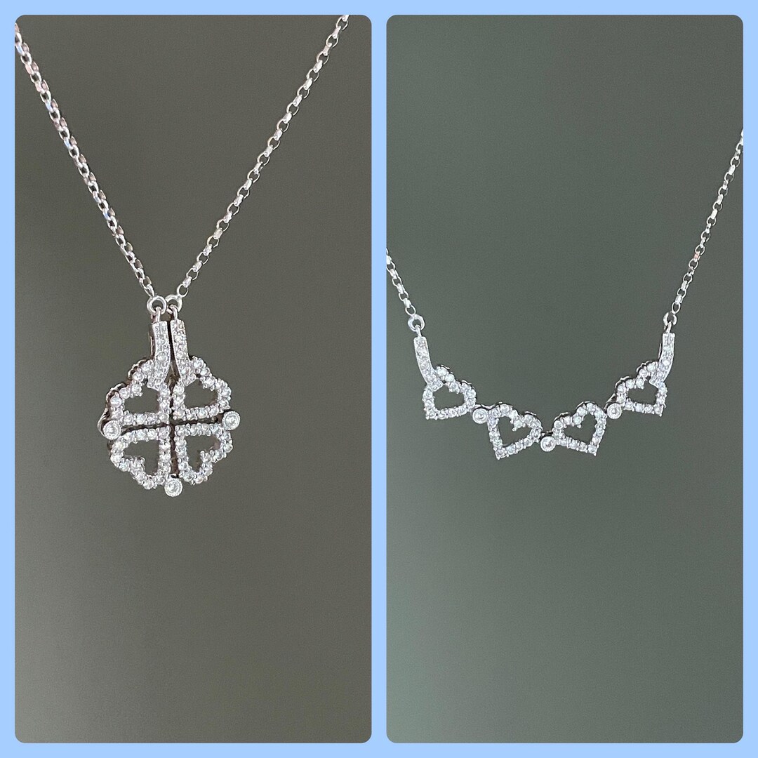 Fine 18K White Gold Convertible Heart Shamrock Diamond Necklace ...