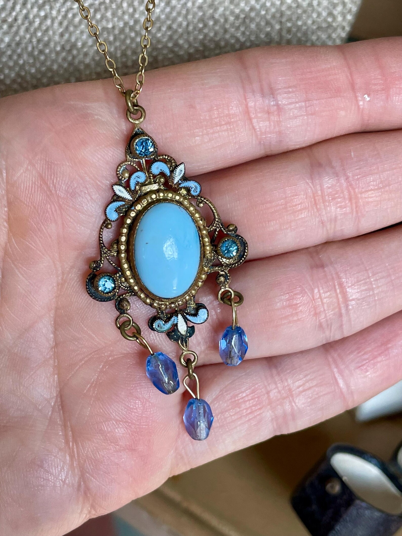 Edwardian Czechoslovakia Robins Egg Blue Enamel Pendant on Chain - Etsy