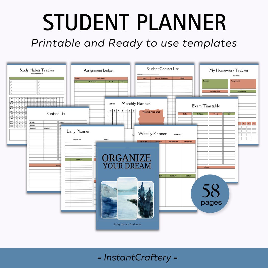 Printable Student Planner, Student Planner Bundle, Study Planner Bundle ...
