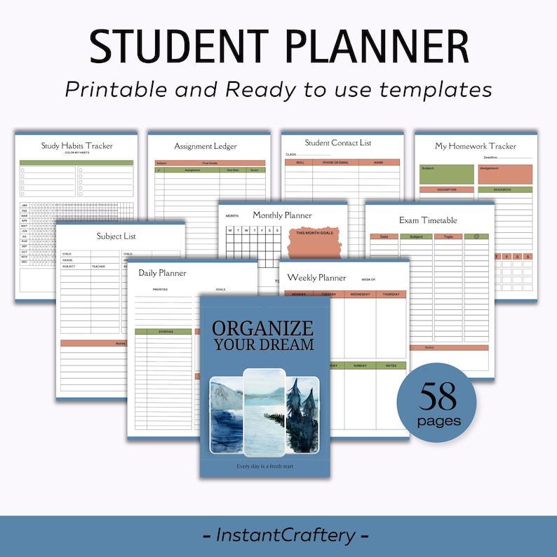 Printable Student Planner, Student Planner Bundle, Study Planner Bundle ...