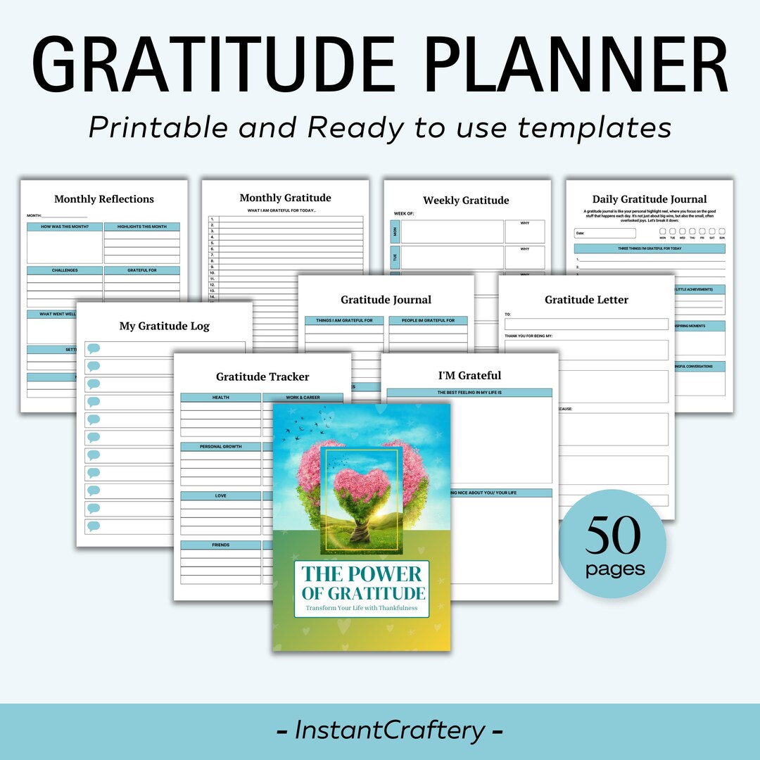 Printable Gratitude Planner, Mindfulness Log, Gratitude Template, Self ...