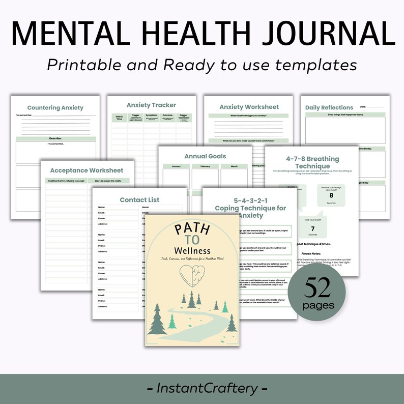 Printable Mental Health Journal, Anxiety Journal, Mental Health ...