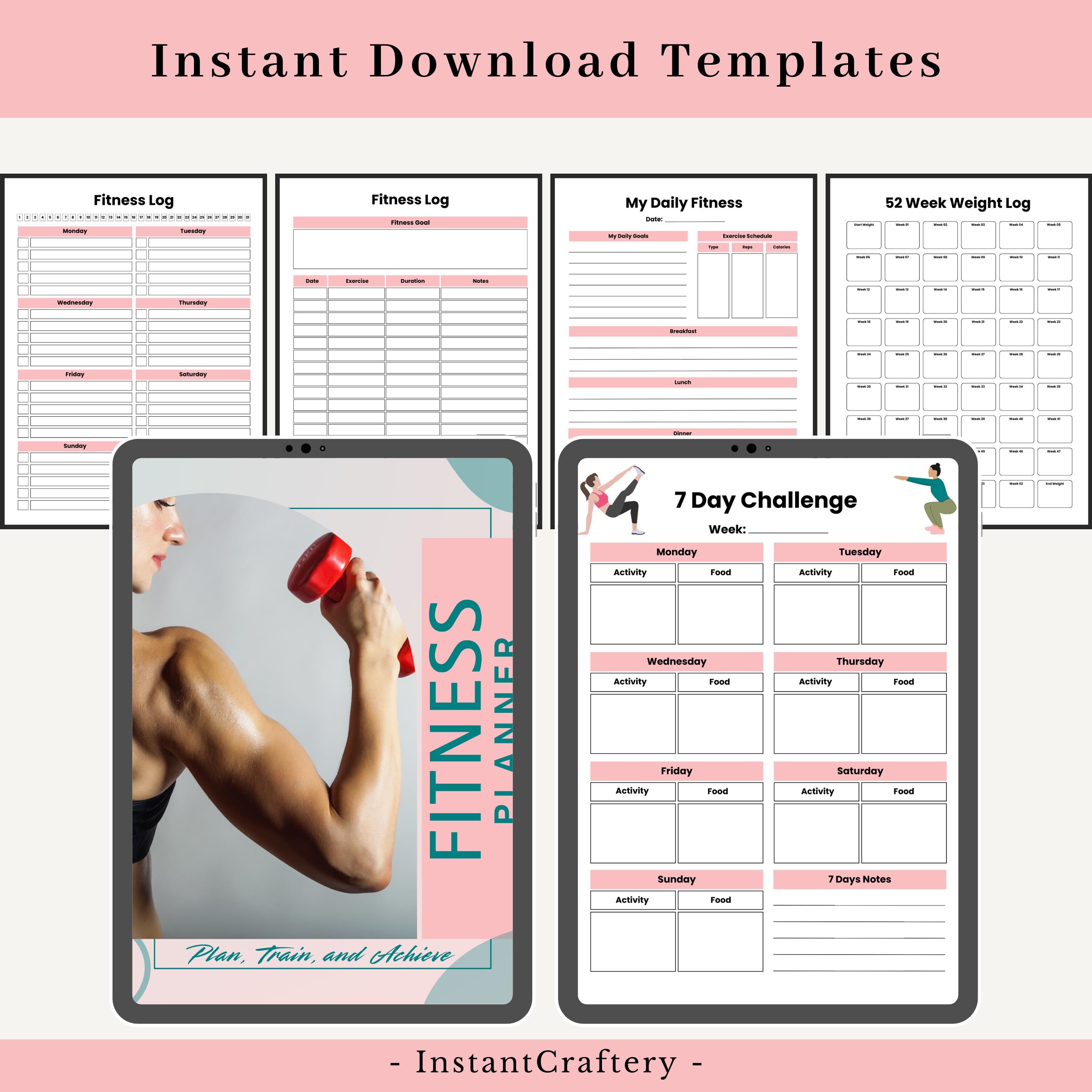 Printable Fitness Planner, Printable Health Fitness Planner Bundle ...