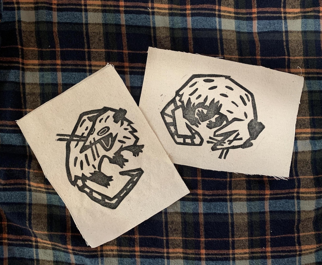Linocut Possum Patch Pack, Set of 2 Sew on Canvas Patches, 5x7 Medium ...