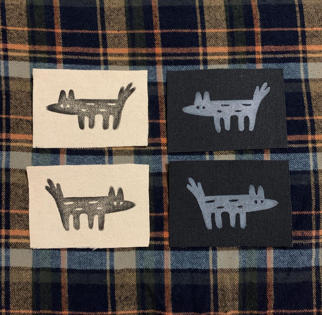 Linocut Witchy Wolf/dog Creature Patch Pack, Set of 2 Sew on Canvas ...