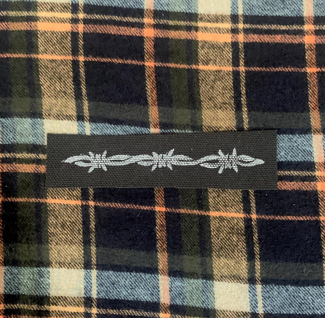 Block Printed Sew on Barbed Wire Patch Handprinted on Black Canvas ...