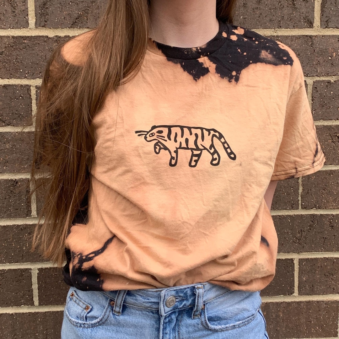 Hand Printed Tiger T-shirt - Reverse Bleach Dyed & Block Printed ...