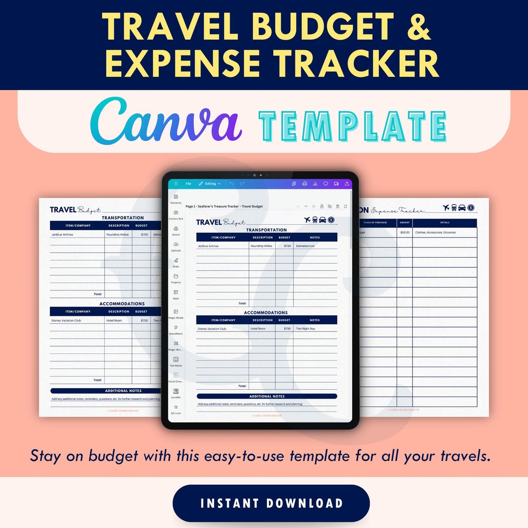 Travel Budget & Expense Tracker | Canva Template | Editable | US Letter ...
