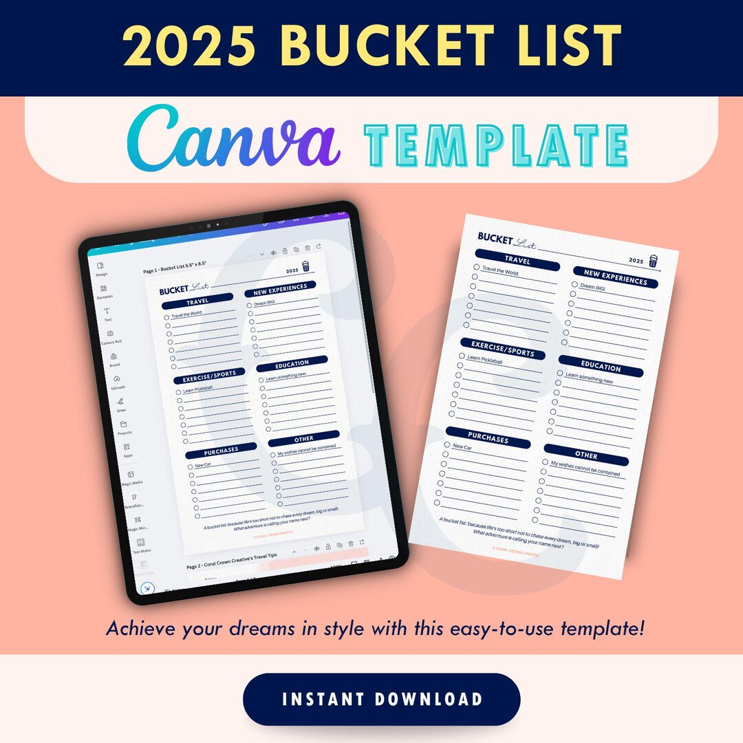 Bucket List Editable Canva Template Instant Download 5.5" X 8.5" | 2025 ...