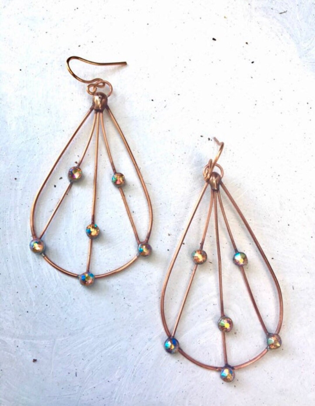 Copper Wire Teardrop Earring, Lightweight, Copper Teardrop, Crystal, - Etsy