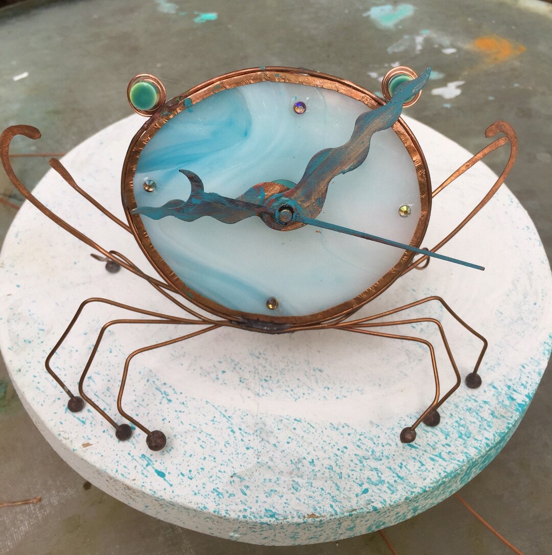 Crab Clock, Glass Clock, Nautical Decor, Nautical Clock, Beachy Clock ...