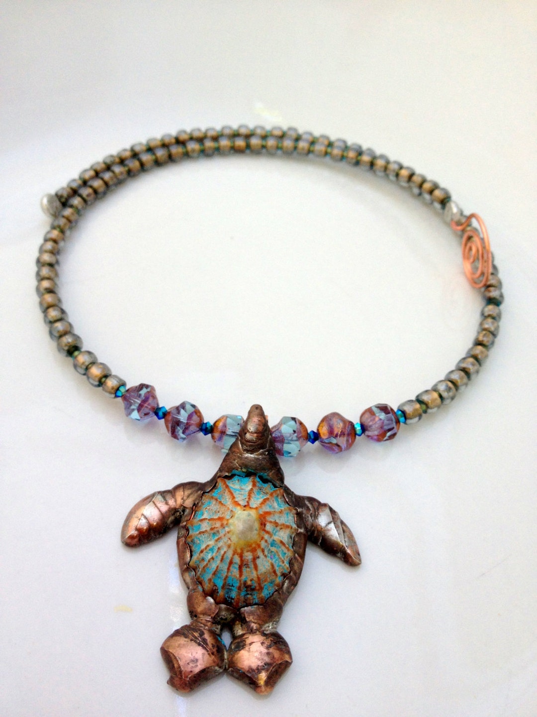 Sea Turtle Necklace Loggerhead Shell Pendant Czech Glass - Etsy