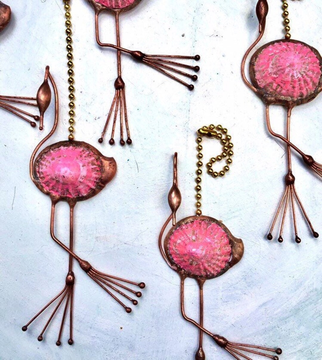 Copper Flamingo Fan Pull: Hand-painted Shell, Florida Souvenir ...