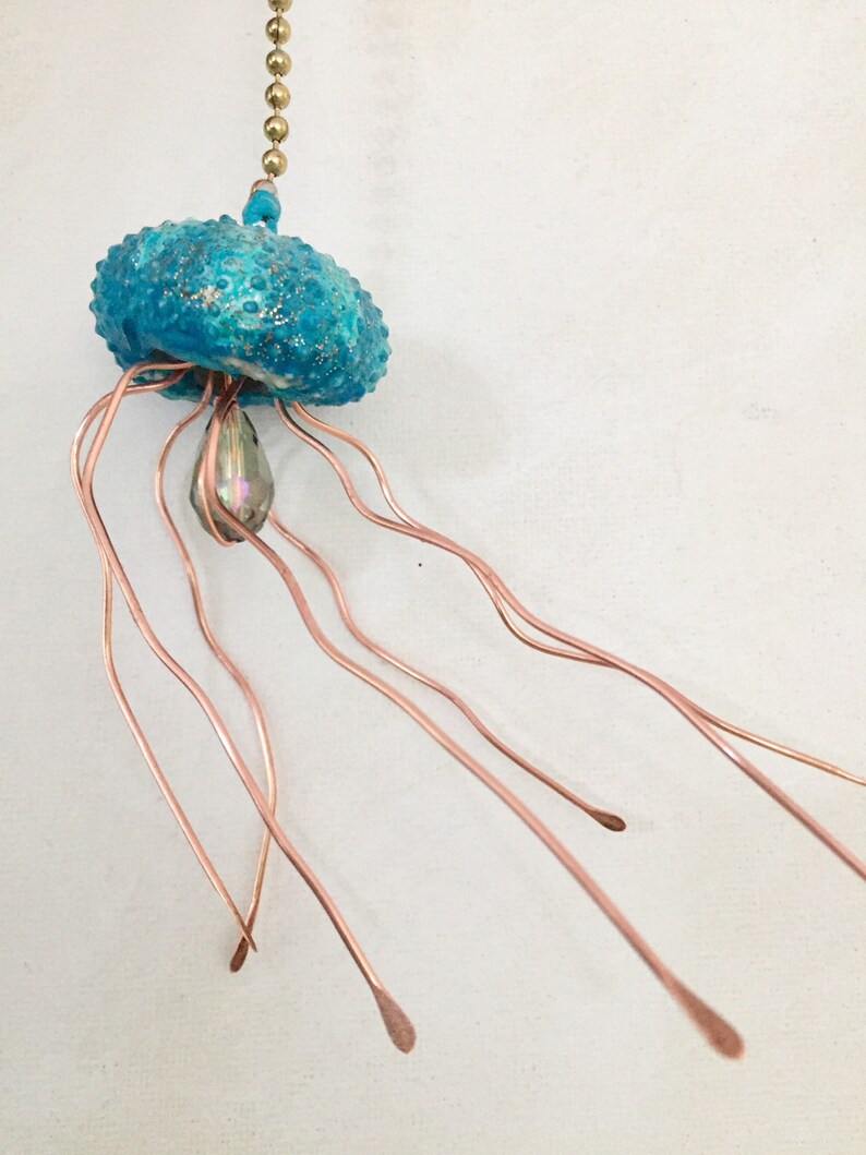 Jellyfish fan pull sea urchin beachy fan pull light pull | Etsy