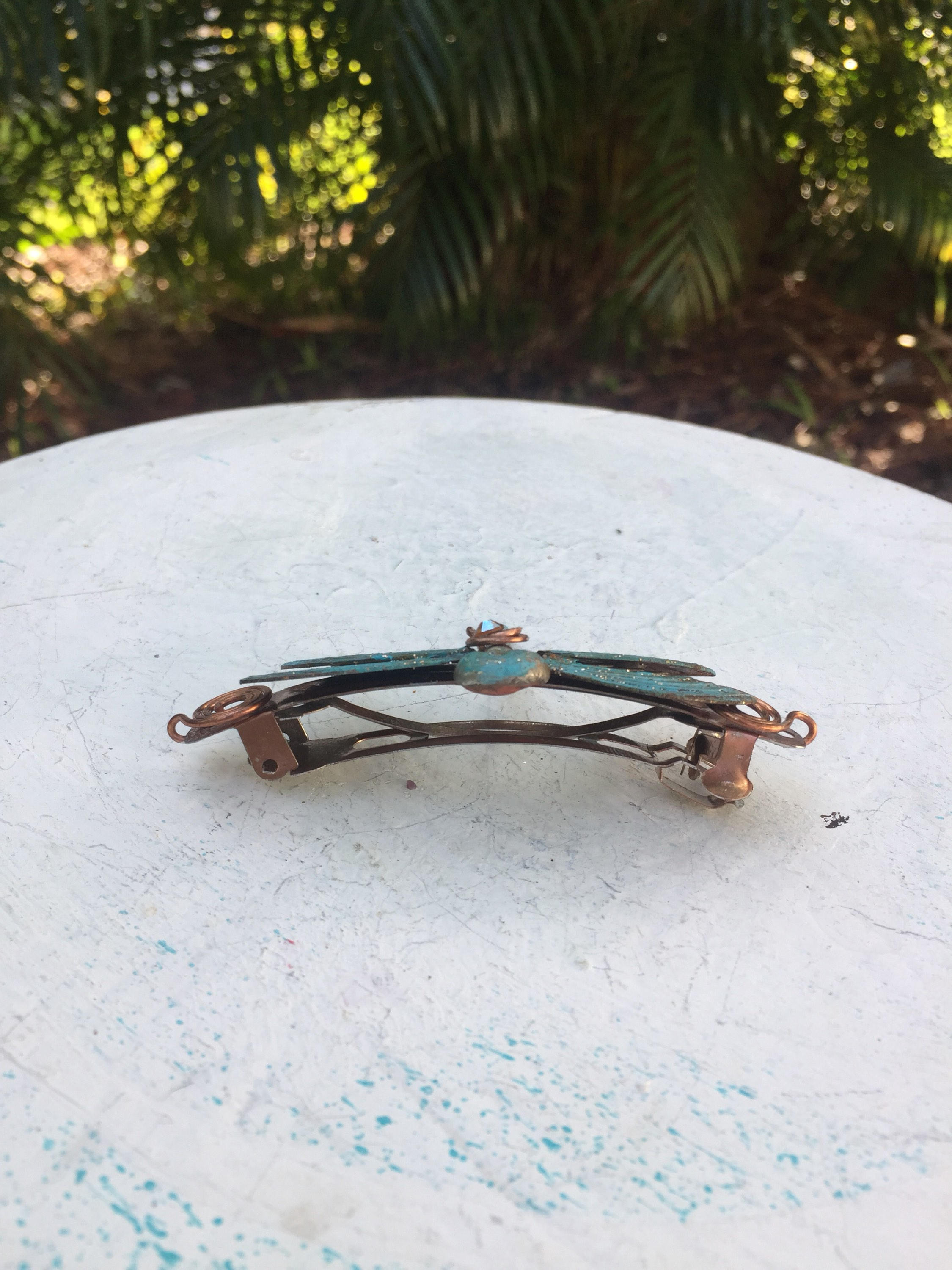 Teal Verdigris Dragonfly Hair Barrette With Swarovski Crystal - Etsy