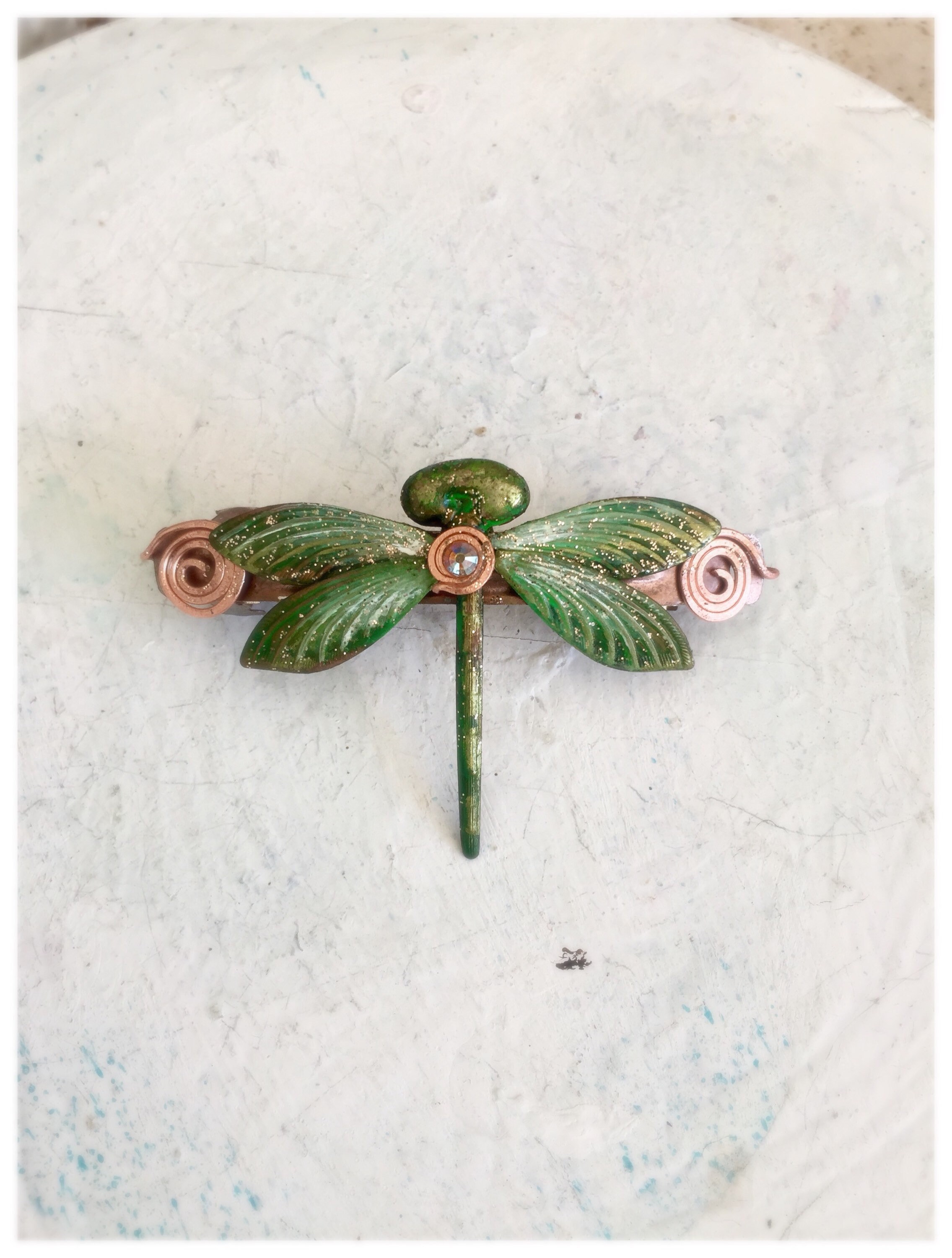 Teal Verdigris Dragonfly Hair Barrette With Swarovski Crystal - Etsy