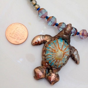 Sea Turtle Necklace, Loggerhead, Shell Pendant, Czech Glass Choker, - Etsy