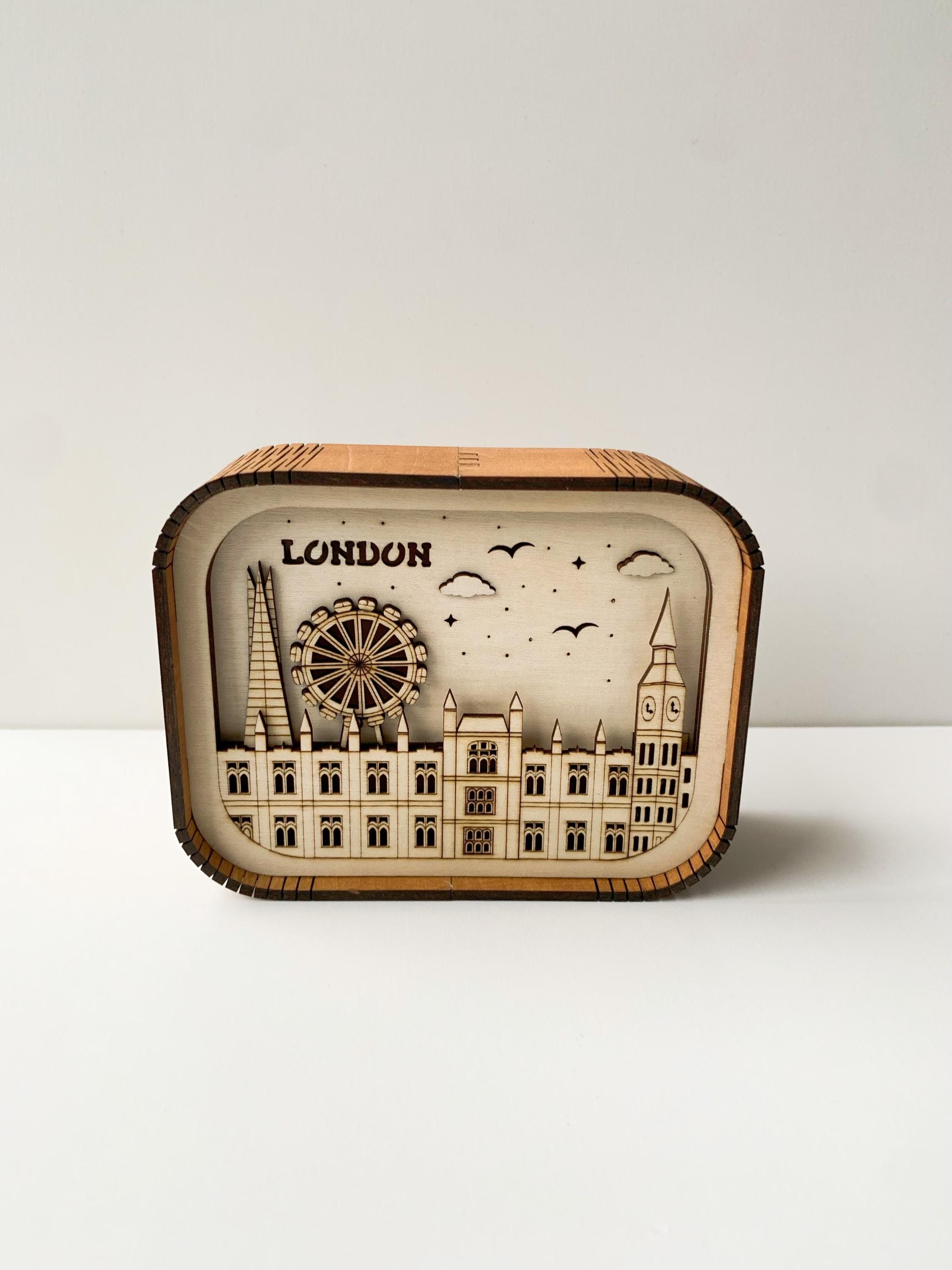 London Skyline Personalised 3D Wooden London Skyline Night Light Box ...