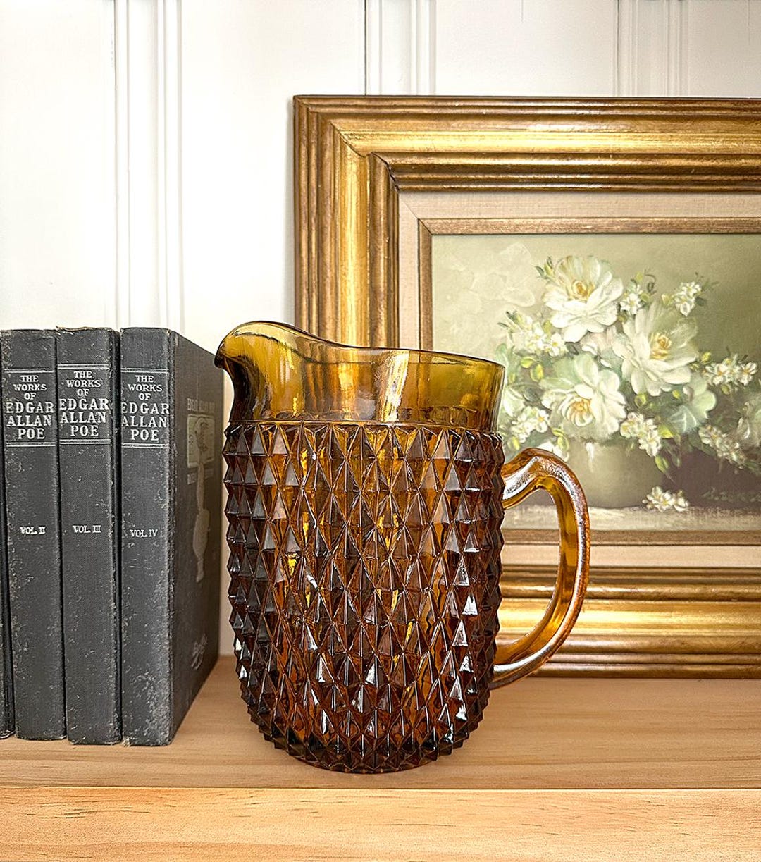 Vintage Amber Glass Pitcher Diamond Point Pattern Pitcher - Etsy