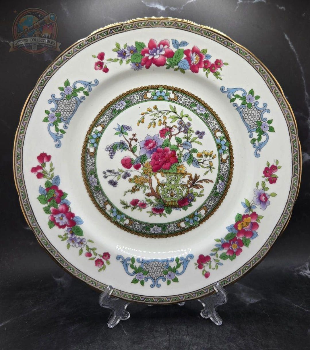 Paragon Tree of Kashmir Bone China Plate: Gold Trimmed Floral, Made in ...