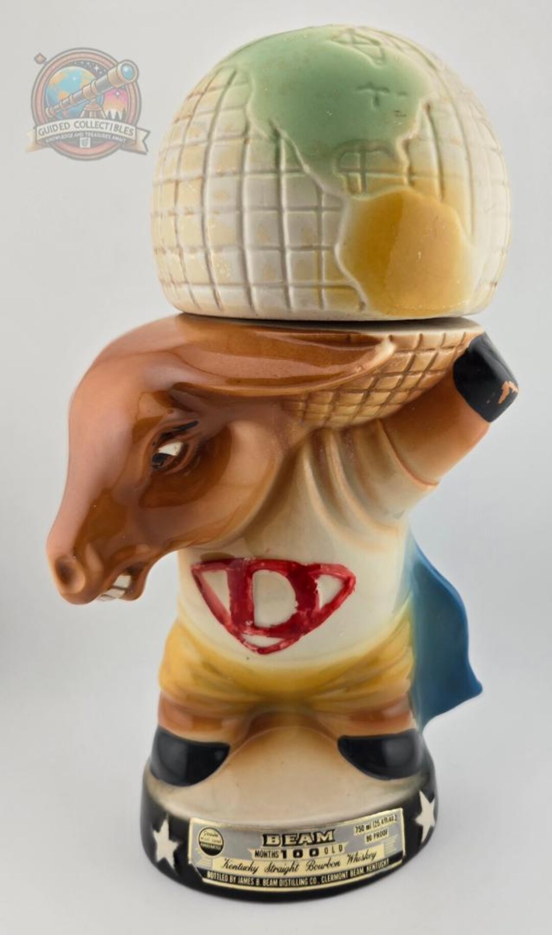 1980 Jim Beam Regal China Decanter – Democratic Donkey Holding Globe ...