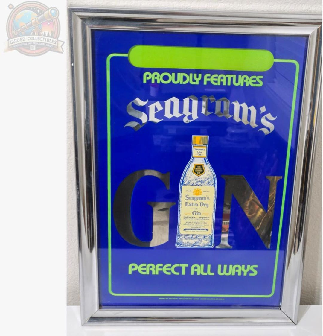 Vintage Seagram's Gin Bar Sign: Chrome Framed Liquor Advertising - Etsy