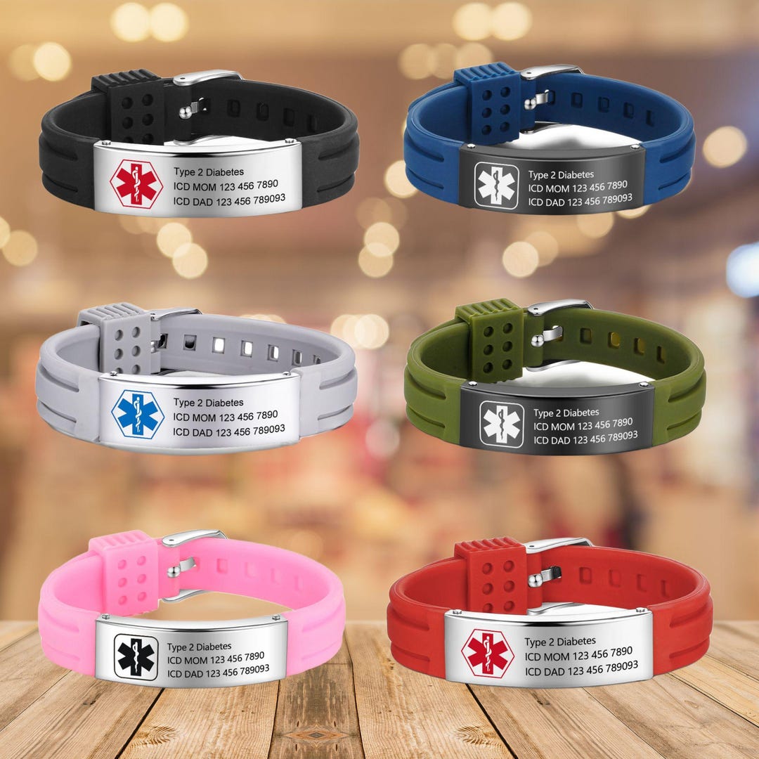 Personalised Silicone Medical ID Bracelet, Emergency Alert ID Bracelet ...