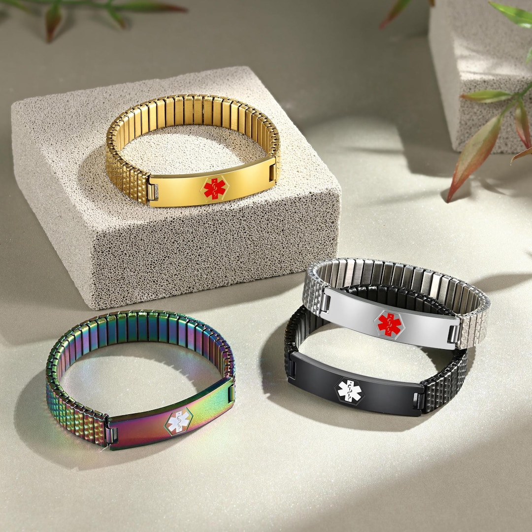Stainless Steels Medical Alert Bracelet, Stretch Medical ID Bracelet ...