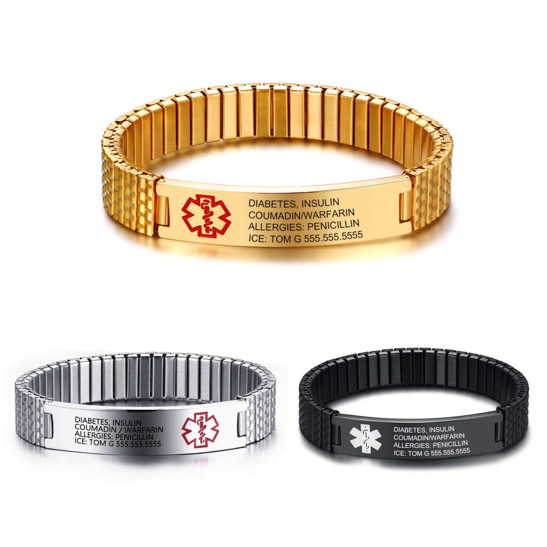 Personalized Medical ID Bracelet With Engraving,stainless Steel Medic ...