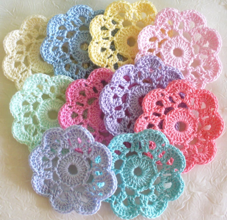 Crochet Applique Flowers, Mini Doilies, Spool Pin Doilies, - Set of 10 ...