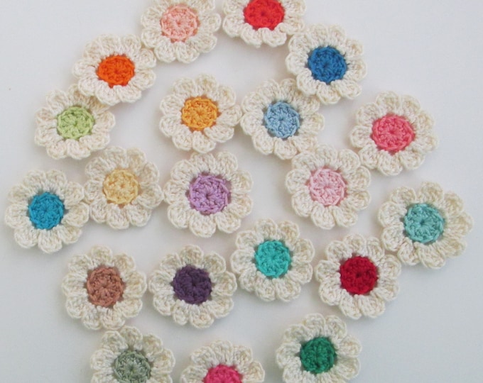 Tiny Colorful Crochet Flowers, 12 Small Handmade Appliques, Craft ...
