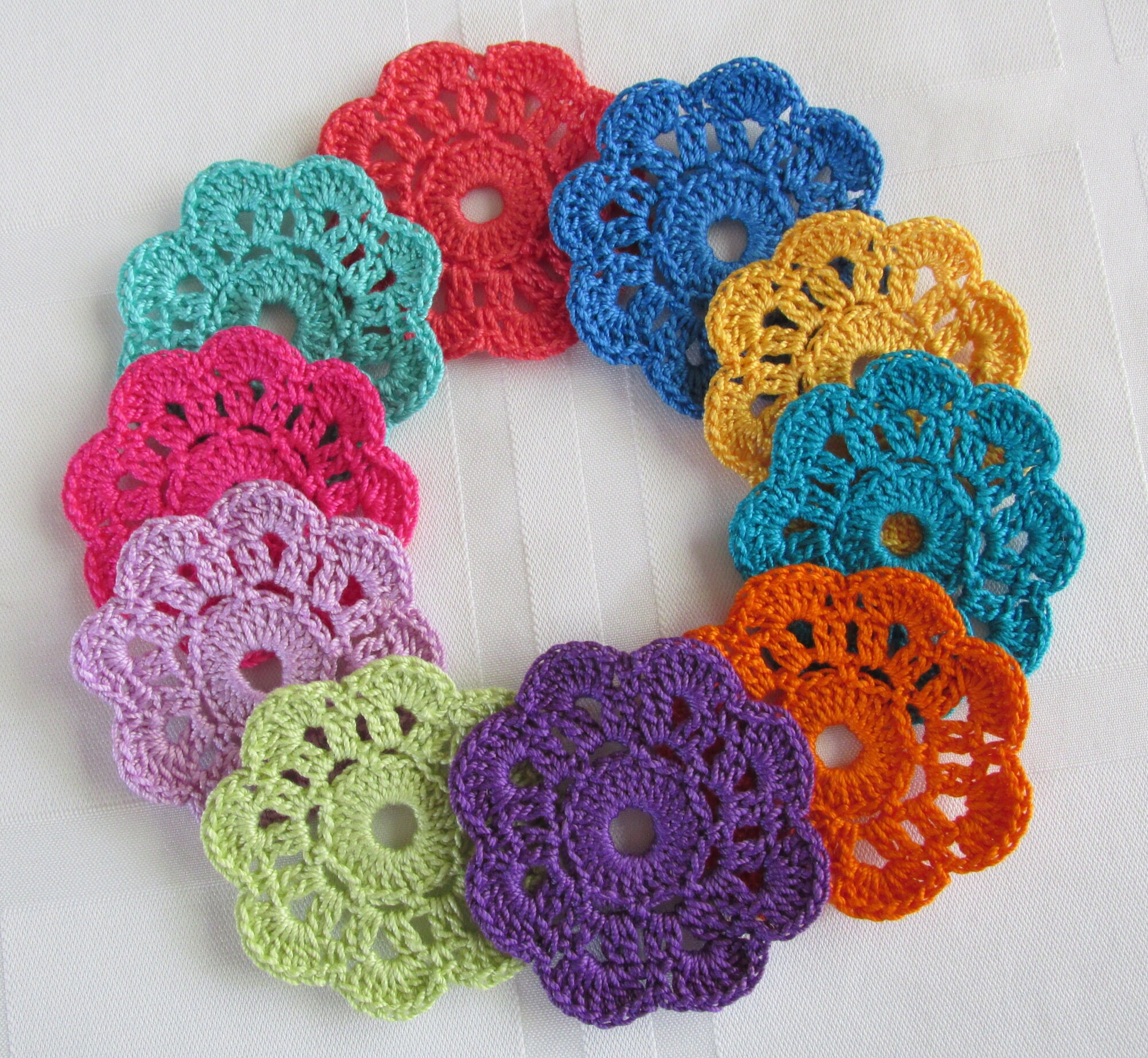 10 Bright Crochet Mini Doily Flowers Spool Pin Doilies | Etsy