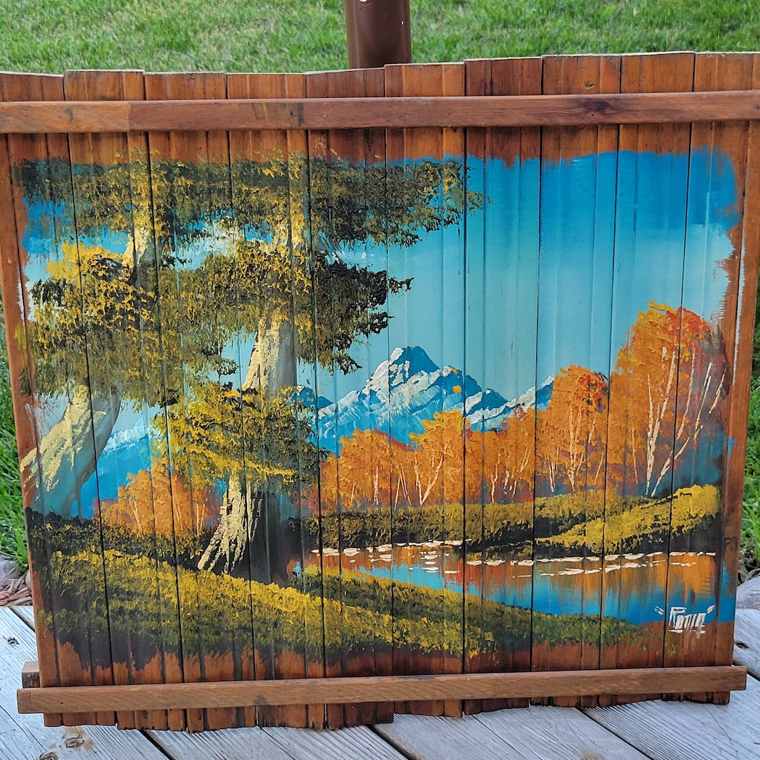 Vintage Rustic Painting on Wood Slats Barn Wood Art Country Autumn ...