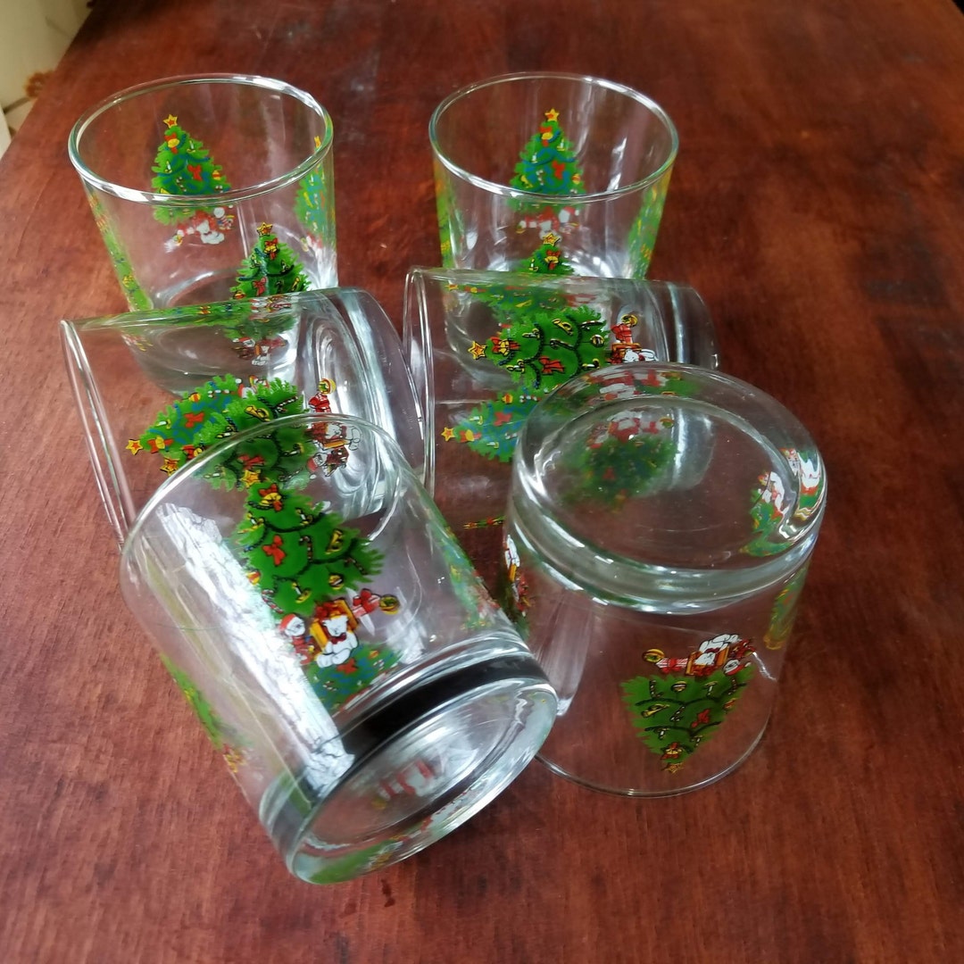 Vintage Christmas Glasses Lot of 6 Rocks Glasses 2 Lots Available 10 Oz ...