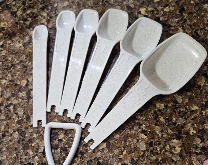 Tupperware Measuring Spoons 7 Piece Set White With Blue Speckles - Etsy