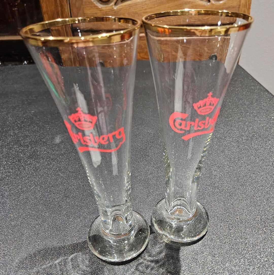 Carlsberg Pilsner Beer Glasses Gold Trimmed 8oz Mid Century Vintage ...