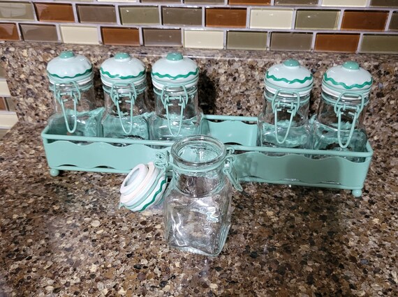 Vintage Metal Spice Rack and 6 Glass Jars With Bale Closure - Etsy