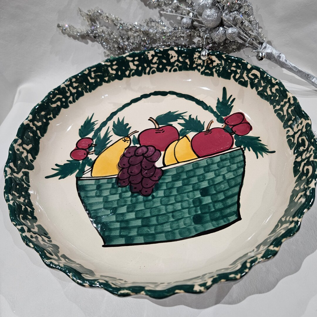 Vintage Pie Plate Fluted Edge Stoneware 10 Inch Pie Plate Fruit Design ...
