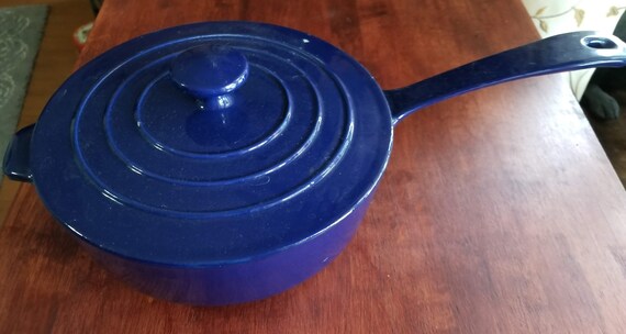 Blue Enamel Cast Iron 9 Inch Skillet and Lid Dark Blue Very | Etsy
